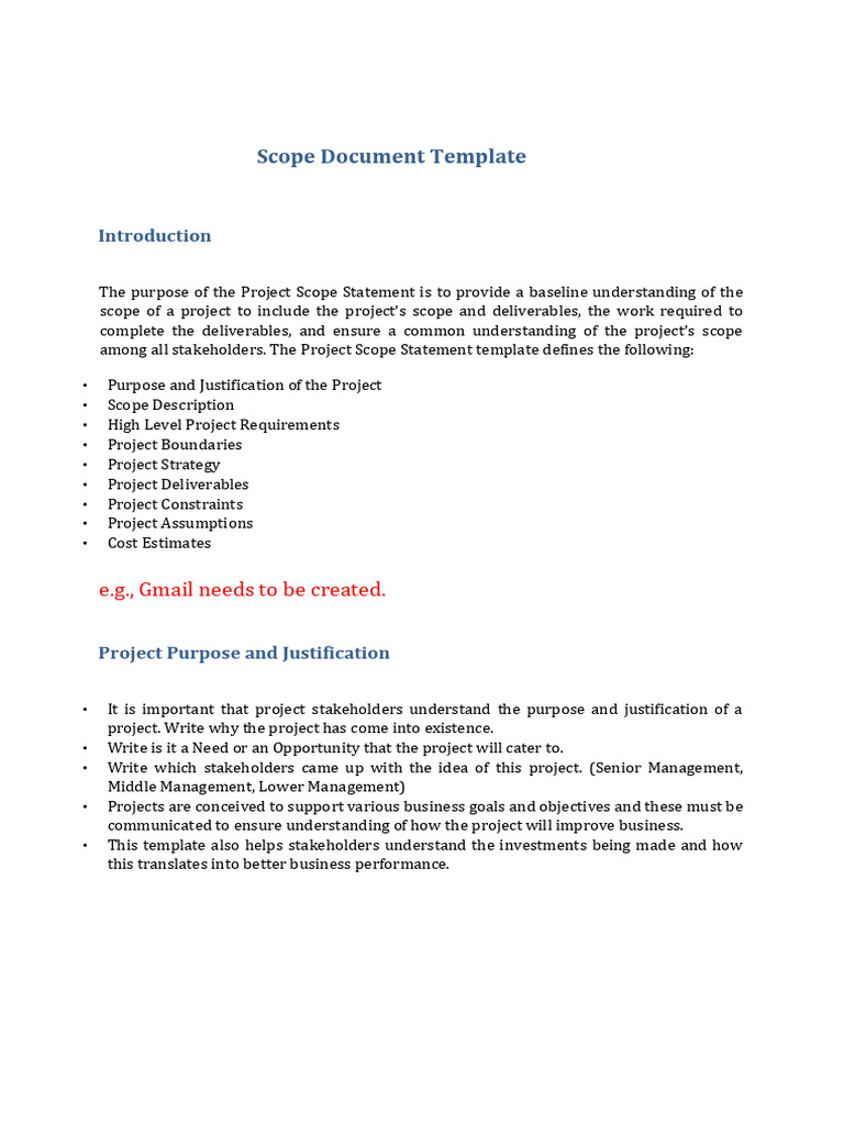 Scope Document Template | PDF | Gmail | Password