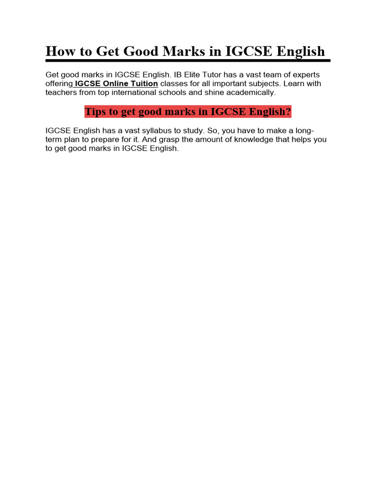 How To Get Good Marks in IGCSE English | PDF | English Language | Writing