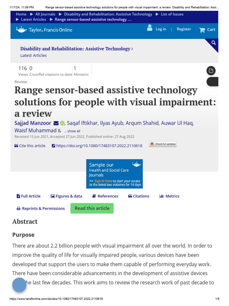 Range Sensor-Based Assistive Technology Solutions For People With Visual Impairment: A Review ...