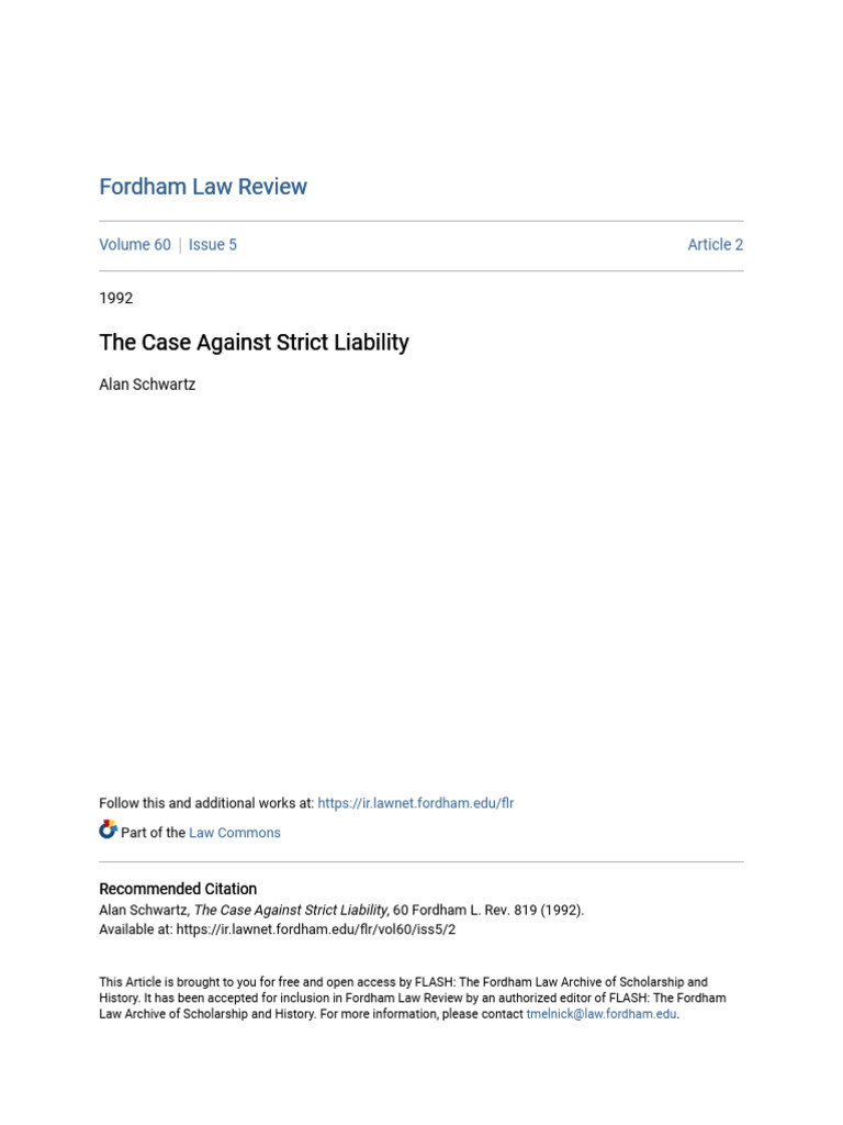 The Case Against Strict Liability | PDF | Product Liability | Risk