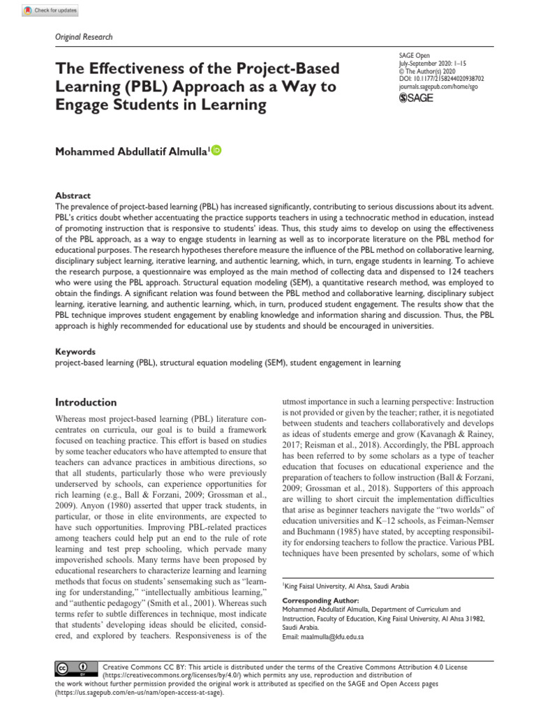 PBL's Impact on Student Engagement | PDF | Learning | Project Based ...
