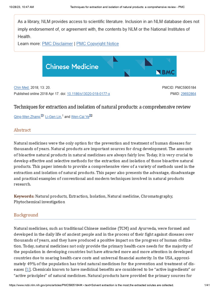 Techniques For Extraction and Isolation of Natural Products - A ...