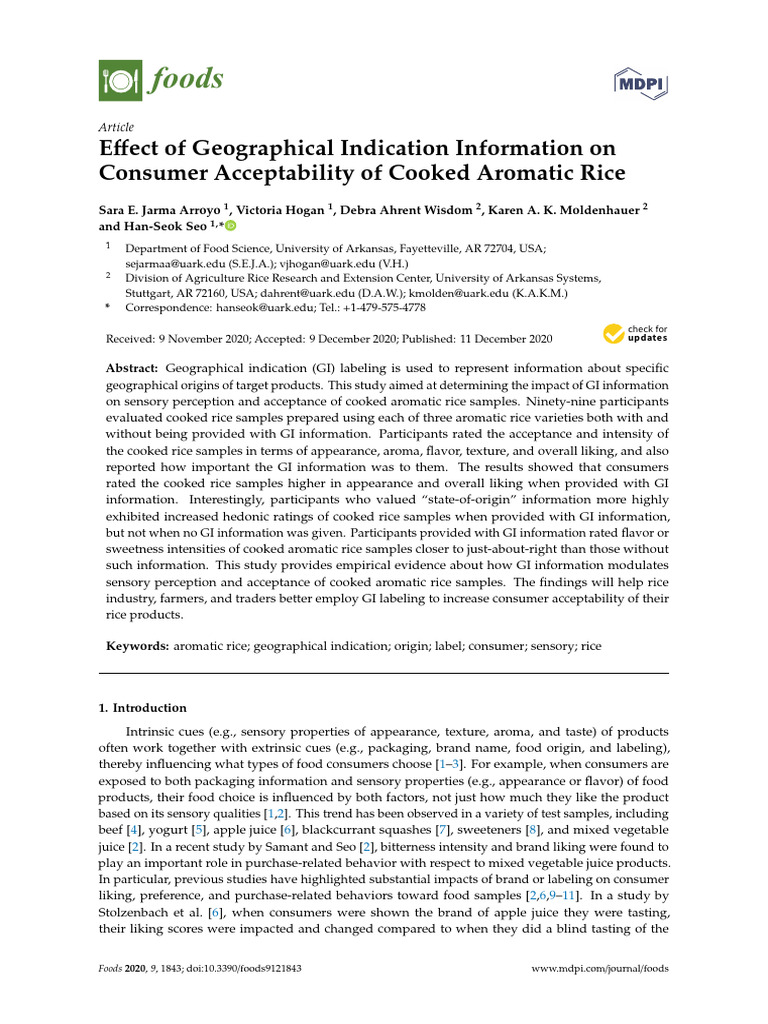 Arroyo-2020-Effect of Geographical Indication | PDF | Rice | Taste