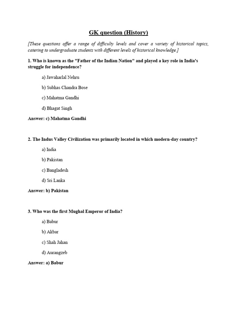 GK Questions History | PDF | South Asia | Asia