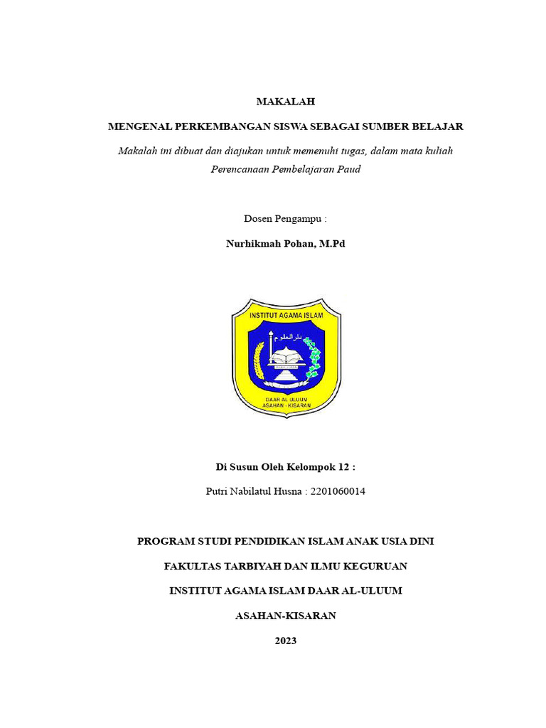 Makalah Perkembangan Siswa Sebagai Sumber Belajar Kel.12 Punab | PDF Makalah Perkembangan Siswa Sebagai Sumber Belajar Kel.12 Punab | PDF