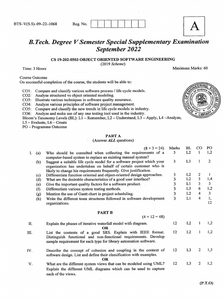 Object Oriented Software Engineering 2022 Sept (2019 Ad) | PDF