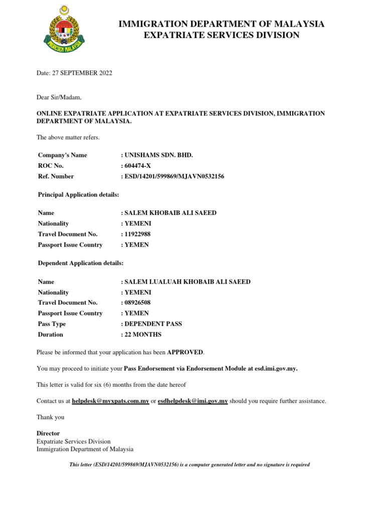 Approval Letter For Employment Pass | PDF | Finance & Money Management ...