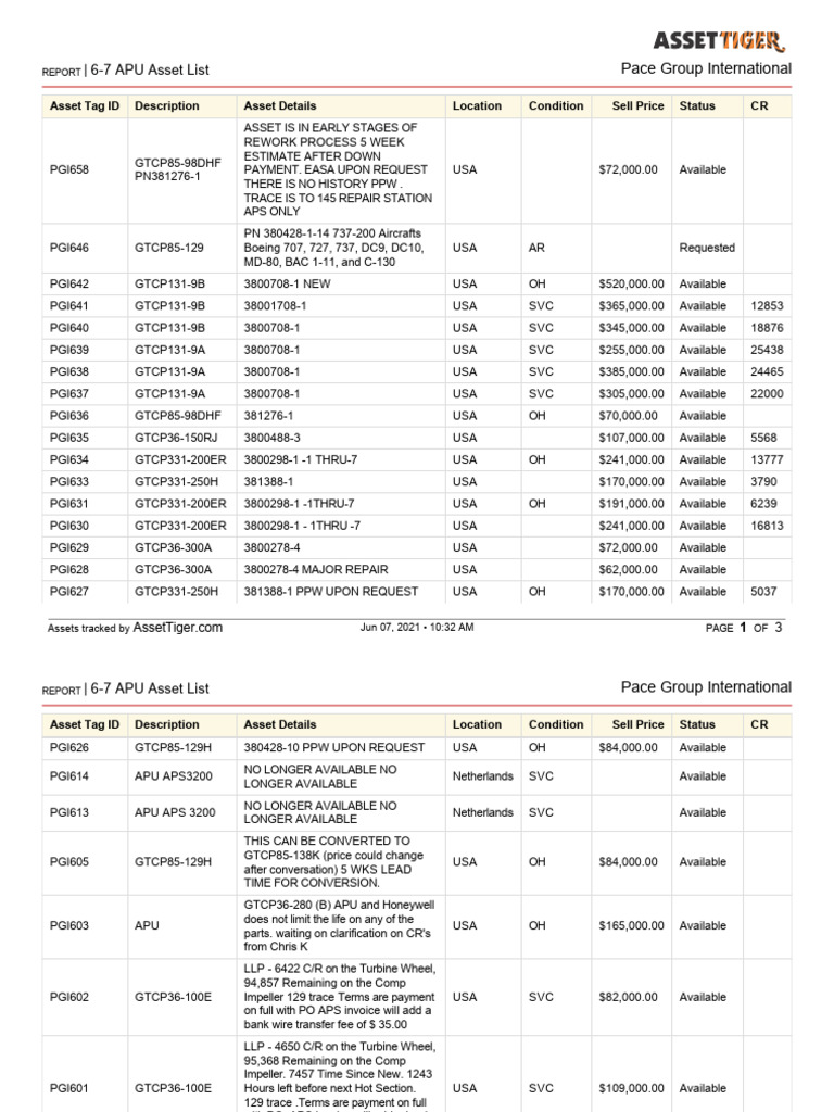 6-7 APU Asset List | PDF | Aviation | Jet Aircraft