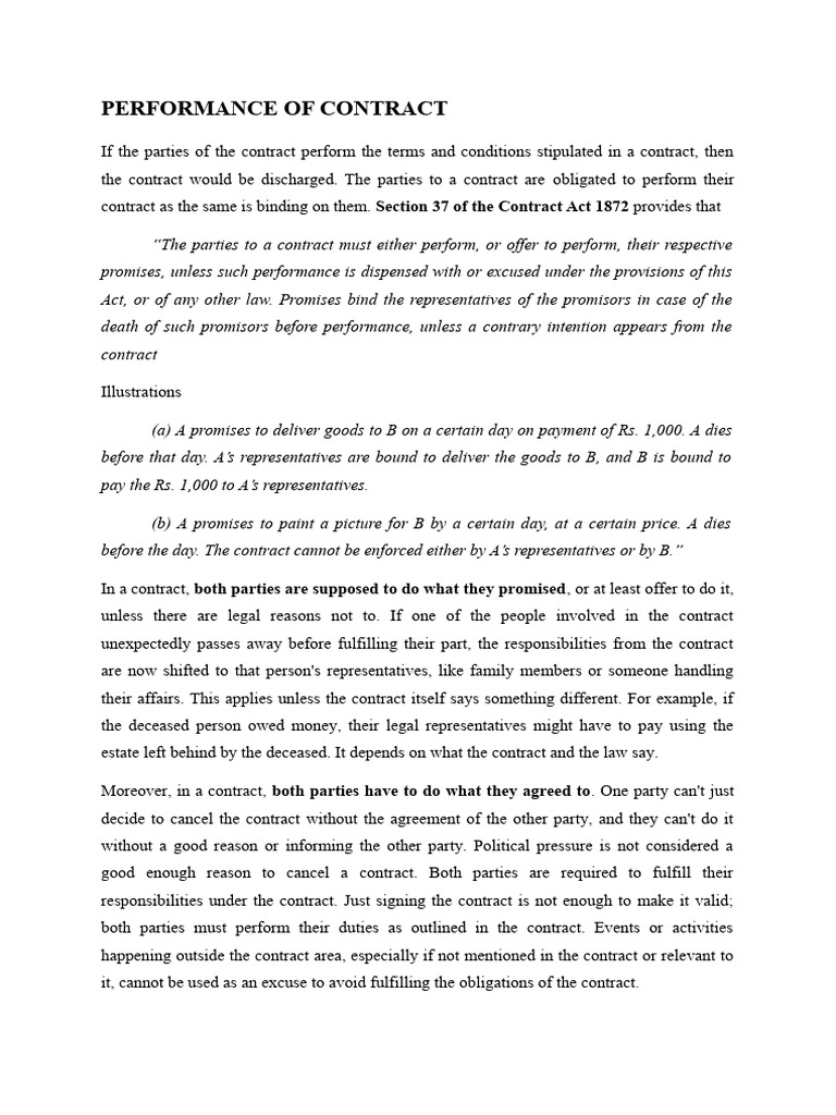 Performance of Contract | PDF | Civil Law (Legal System) | Business Law