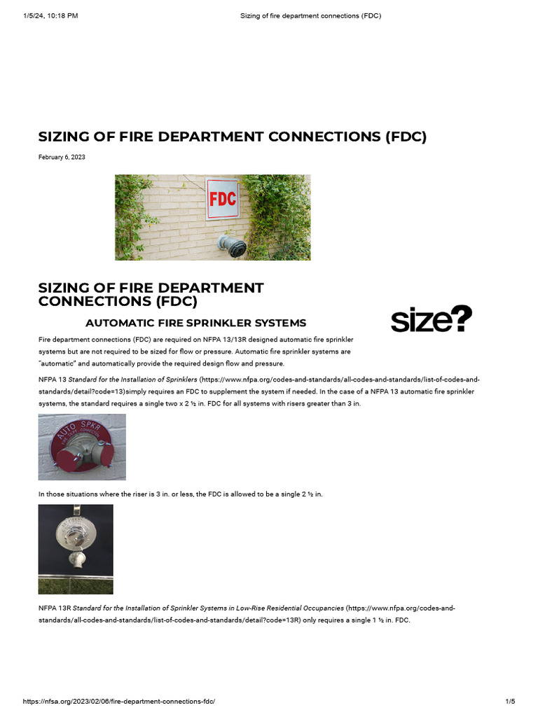 Fire Department Connection Sizing Standards | PDF | Fire Sprinkler ...