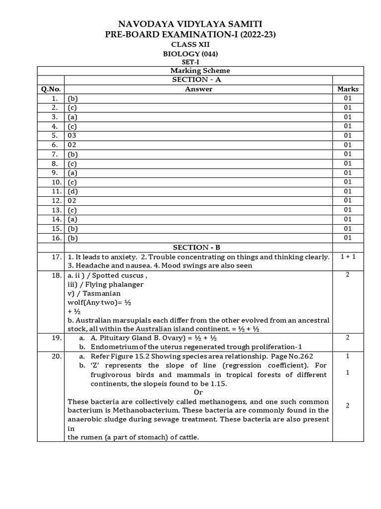 Marking Scheme and Blue Print 12.12.22 - Marking Scheme Biology Class ...