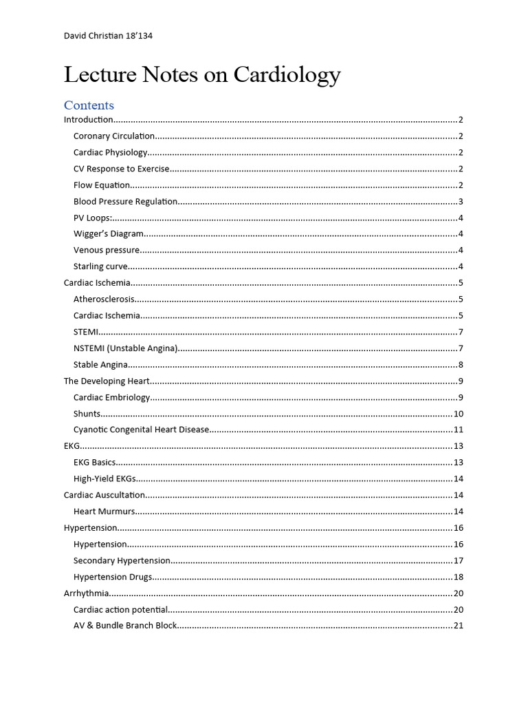 Lecture Notes on Cardiology | PDF | Atrium (Heart) | Myocardial Infarction