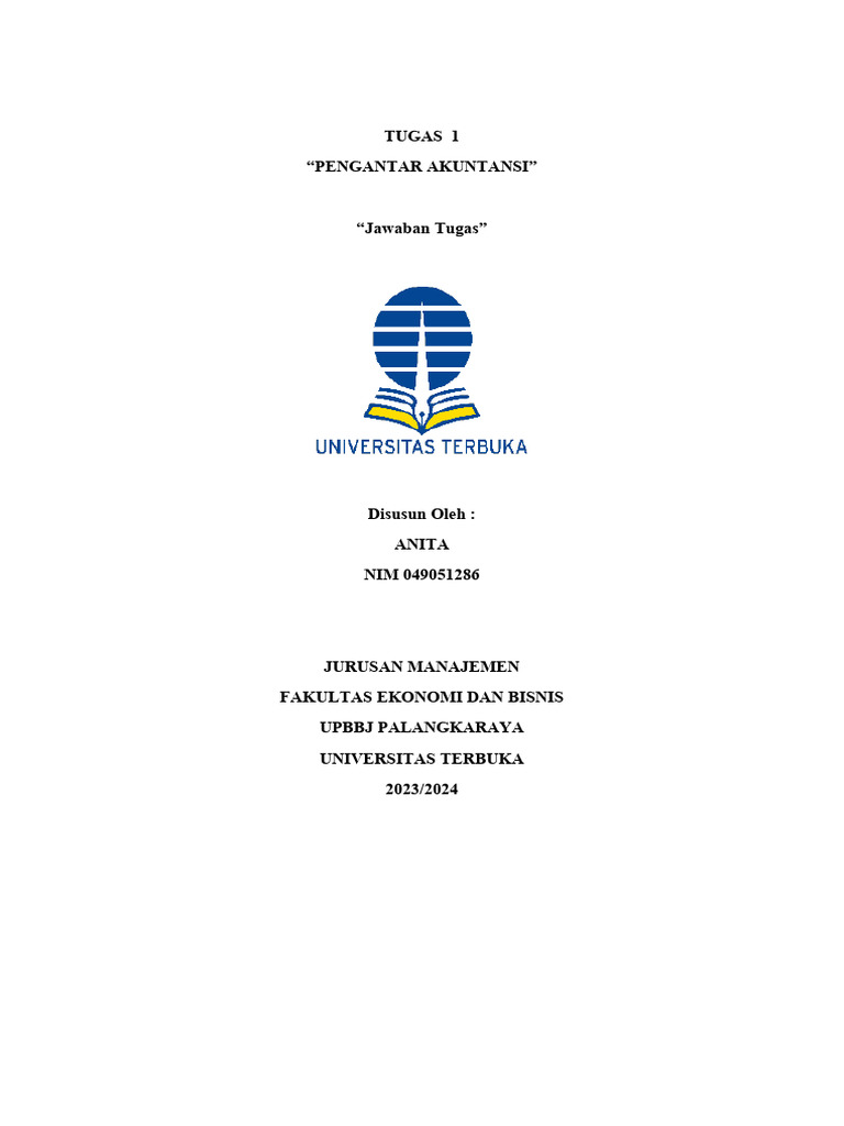 Tugas 1 Pengantar Akuntansi | PDF | Pengelolaan Keuangan & Uang | Hukum