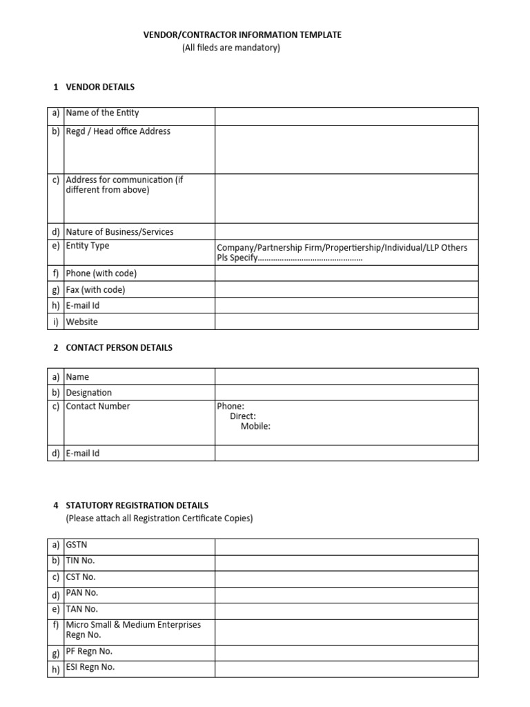 Vendor Declaration Form | PDF