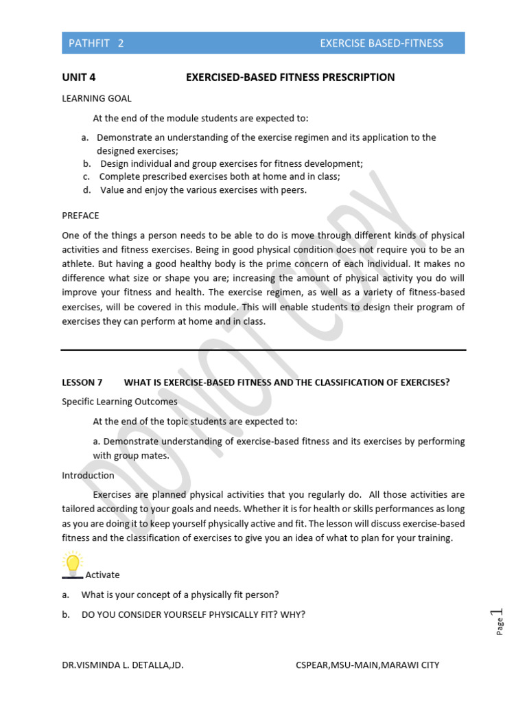 Unit 4 Exercised-Based Fitness Prescription | PDF | Strength Training | Physical Fitness