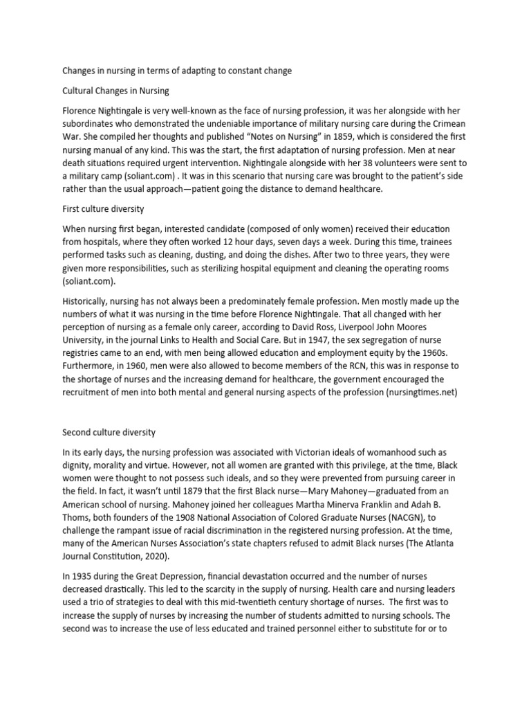 Changes in Nursing in Terms of Adapting To Constant Change | PDF ...