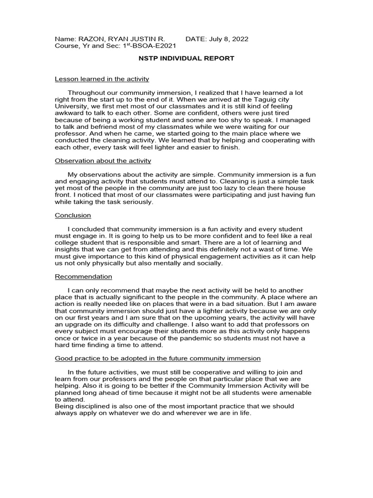 Individual-Report Razon | PDF | Psychology | Cognition