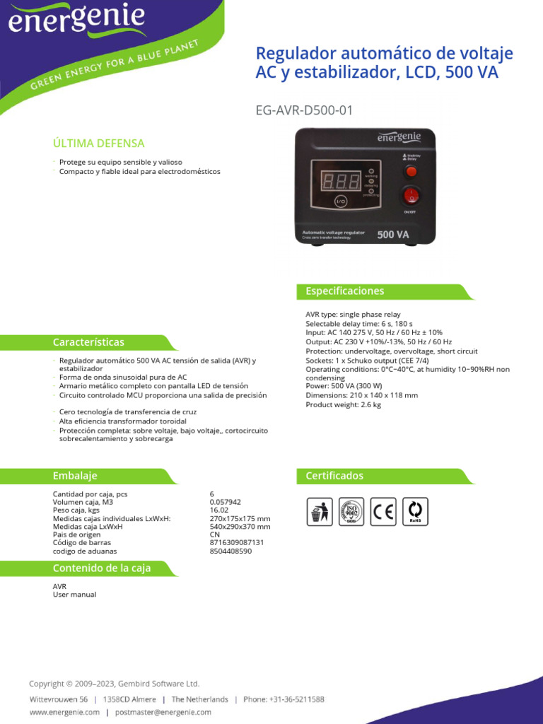 Product Sheet EG AVR D500 01 | PDF | Componentes eléctricos ...
