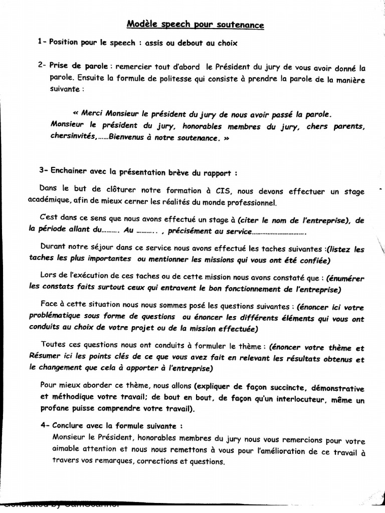 Modèle Speech Pour Soutenance | PDF Modèle Speech Pour Soutenance | PDF