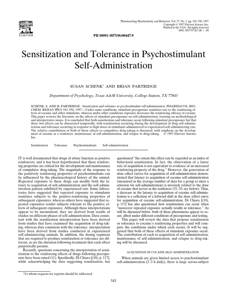 1997 Sensitization and Tolerance in Psychostimulant Self-Administration ...