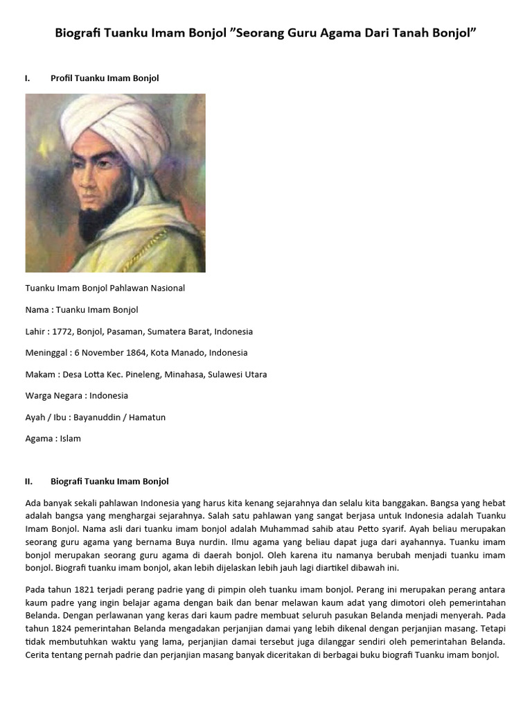 Biografi Tuanku Imam Bonjol | PDF