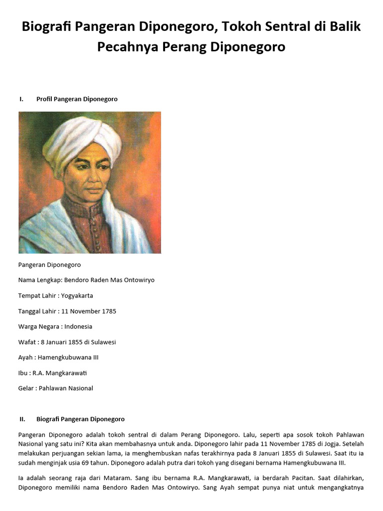 Biografi Pangeran Diponegoro | PDF