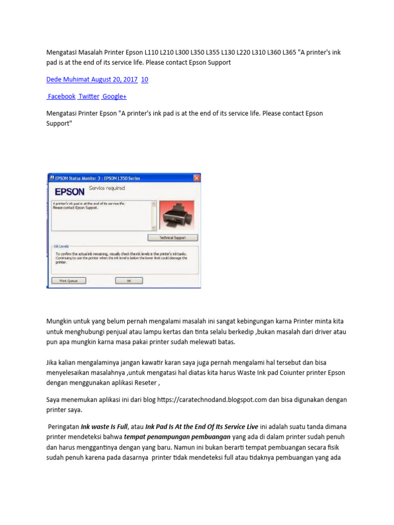 MengatasI Masalah Printer Epson L110 L210 L300 L350 L355 L130 L220 L310 L360 L365 | PDF | Komputer
