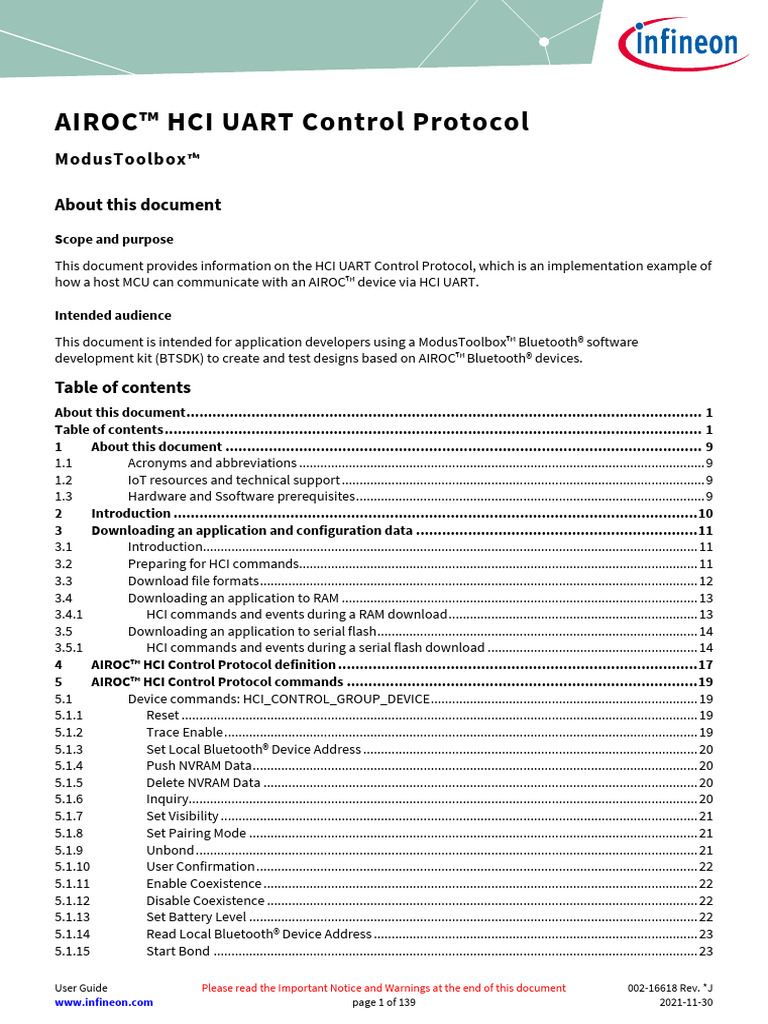 Infineon-AIROC HCI UART Control Protocol ModusToolbox - pdf-Software ...