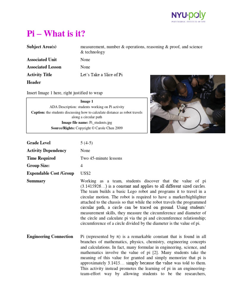 Math What Is Pi - Complete-Activity | PDF | Pi | Circle