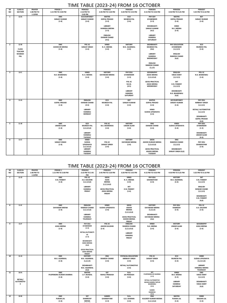 Compress Updated Time Table From Nov 2023-24 | PDF