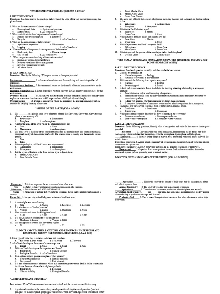QUESTIONNAIRE IN GEOGRAPHY With Answer | Download Free PDF | Earth ...