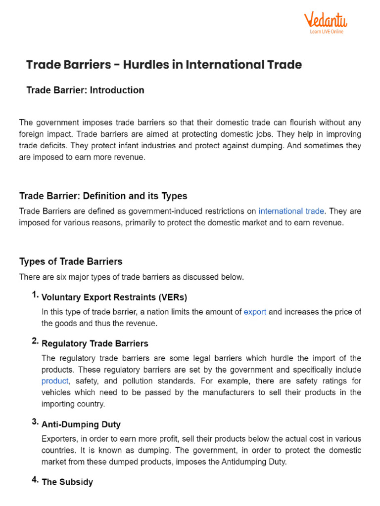 Trade Barriers - Hurdles in International Trade | PDF