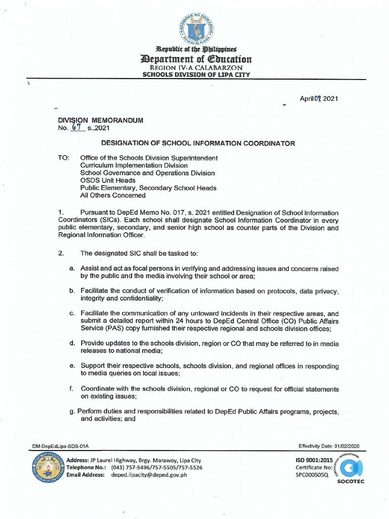 SIC Designation Memo - NEW | PDF