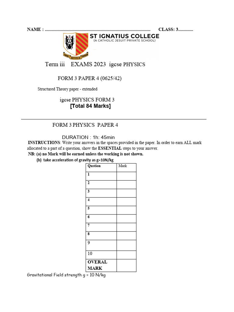 Form 3 Phy Paper 4 Pdf Pressure Gases