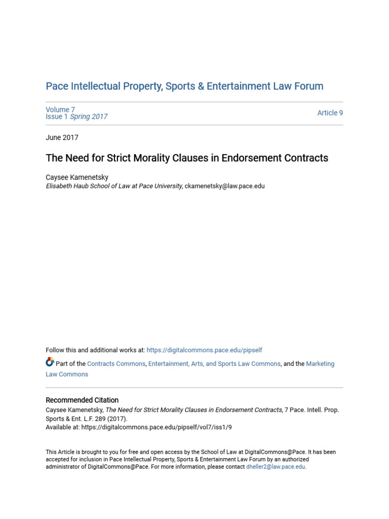 The Need For Strict Morality Clauses in Endorsement Contracts ...