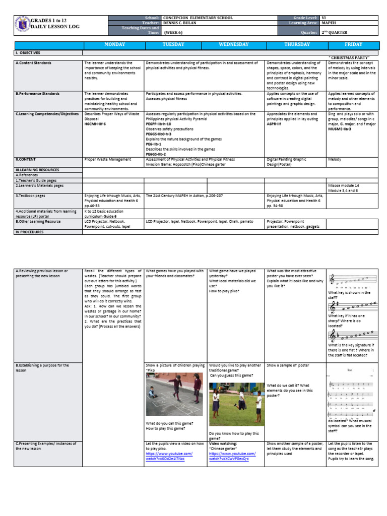 DLL - Mapeh 6 - Q2 - W6 | PDF | Waste Management | Waste