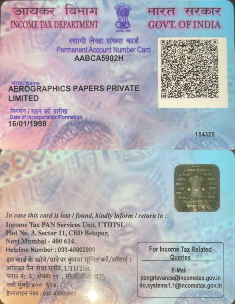PAN Card Incorporation Date Details | PDF