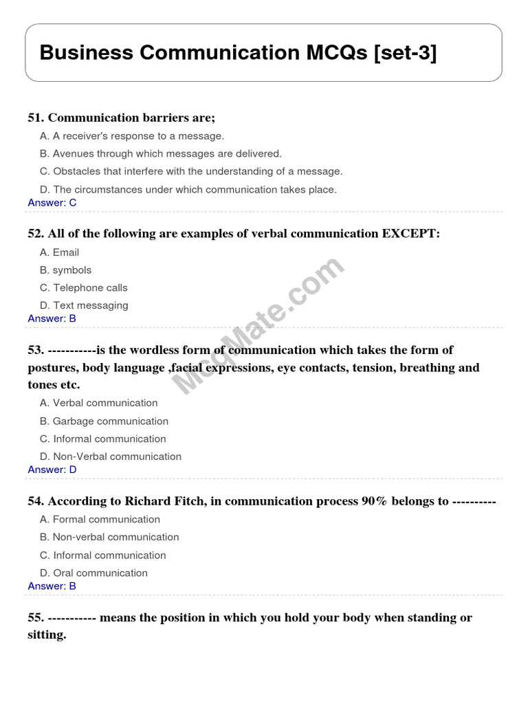 Business Communication Solved MCQs (Set-3) | PDF | Communication ... Business Communication Solved MCQs (Set-3) | PDF | Communication ...