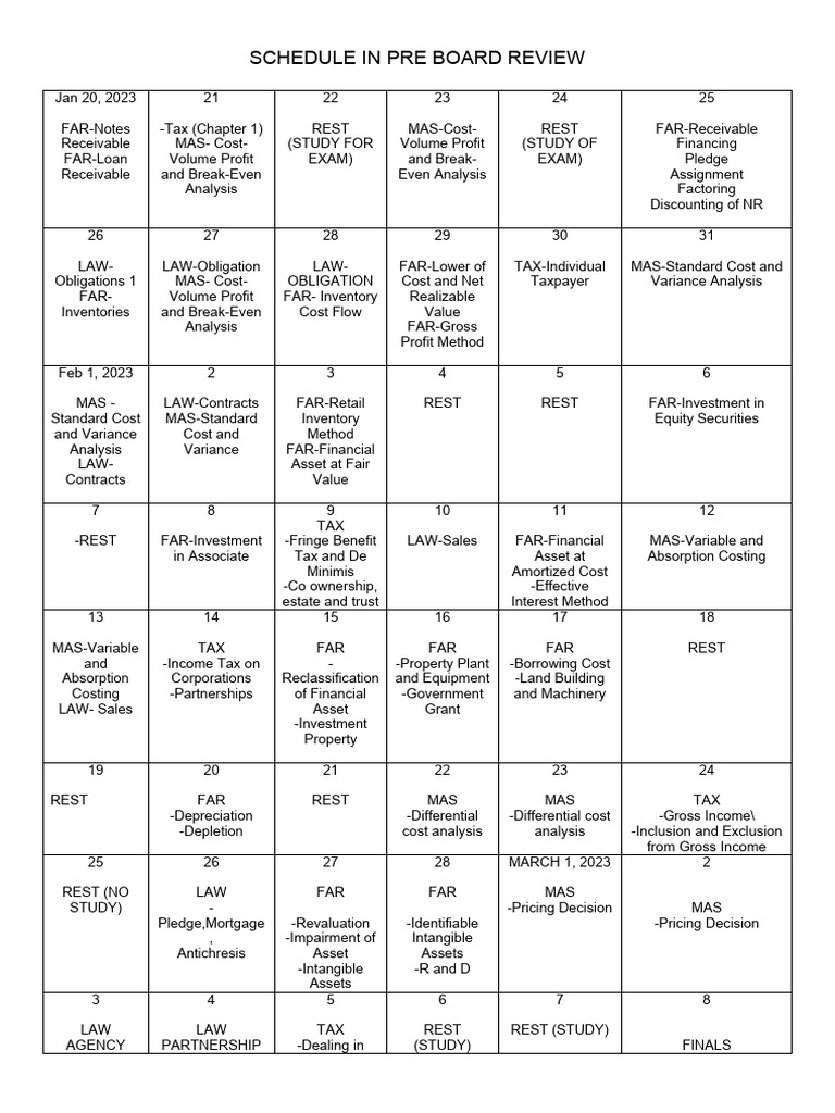 Schedule in Pre Board Review | PDF | Taxes | Income