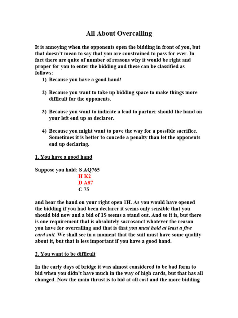 Overcalling Seminar | PDF | Contract Bridge