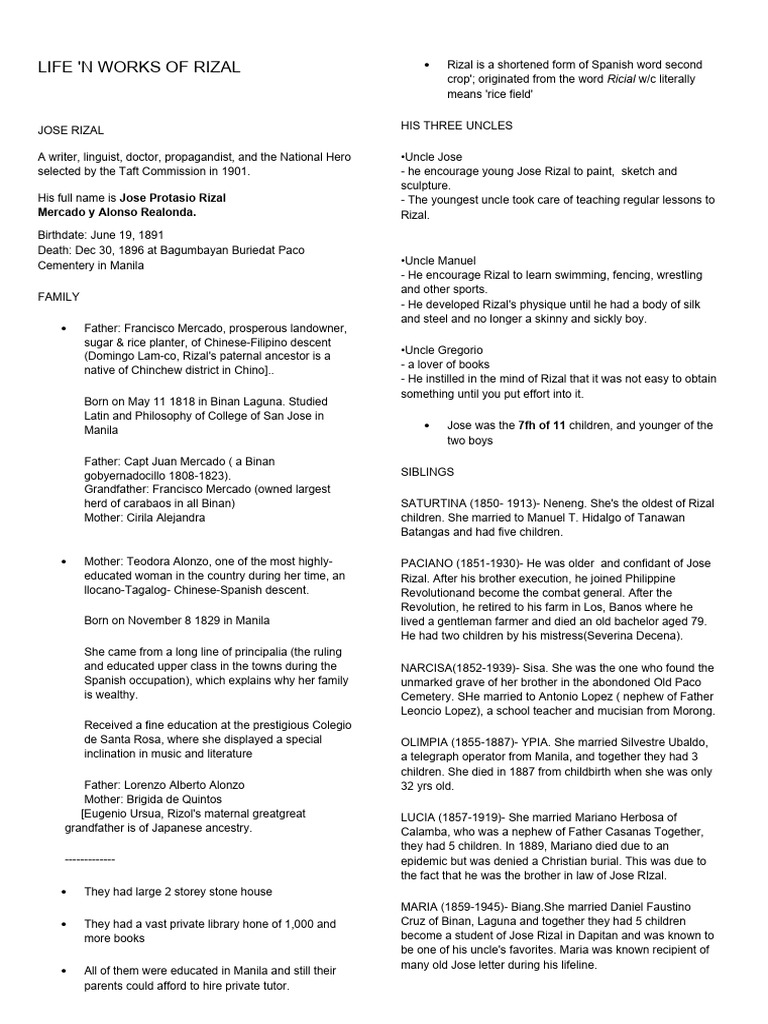 JOSE RIZAL notes midterm | PDF