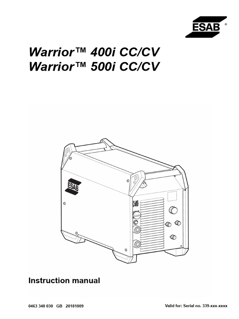 ESAB Warrior 400i 500i CC-CV Instruction Manual | PDF | Welding ...