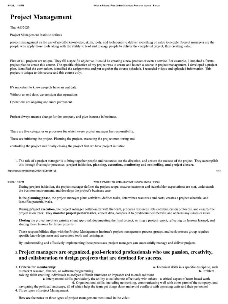 Project Management 1 Summary | PDF