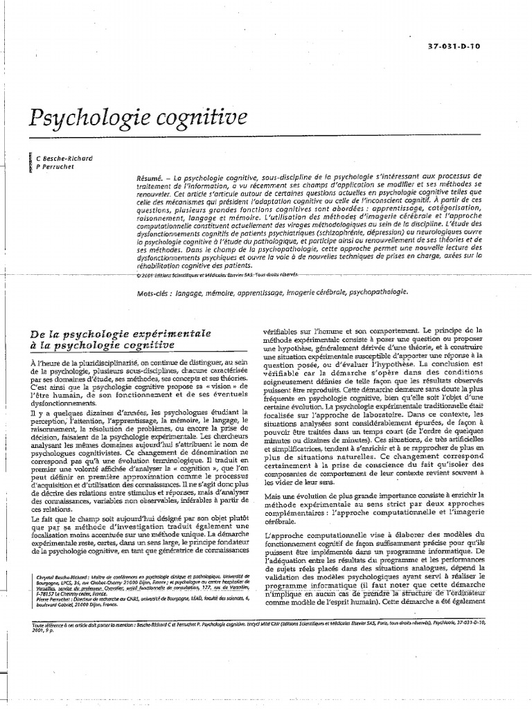 de La Psychologie Experimentale A La Psychologie Cognitive | PDF