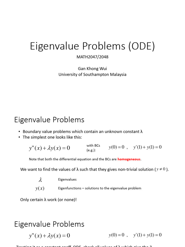 Eigenvalue Problems Ode Sturm Liouville Problems Pdf Ordinary Differential Equation