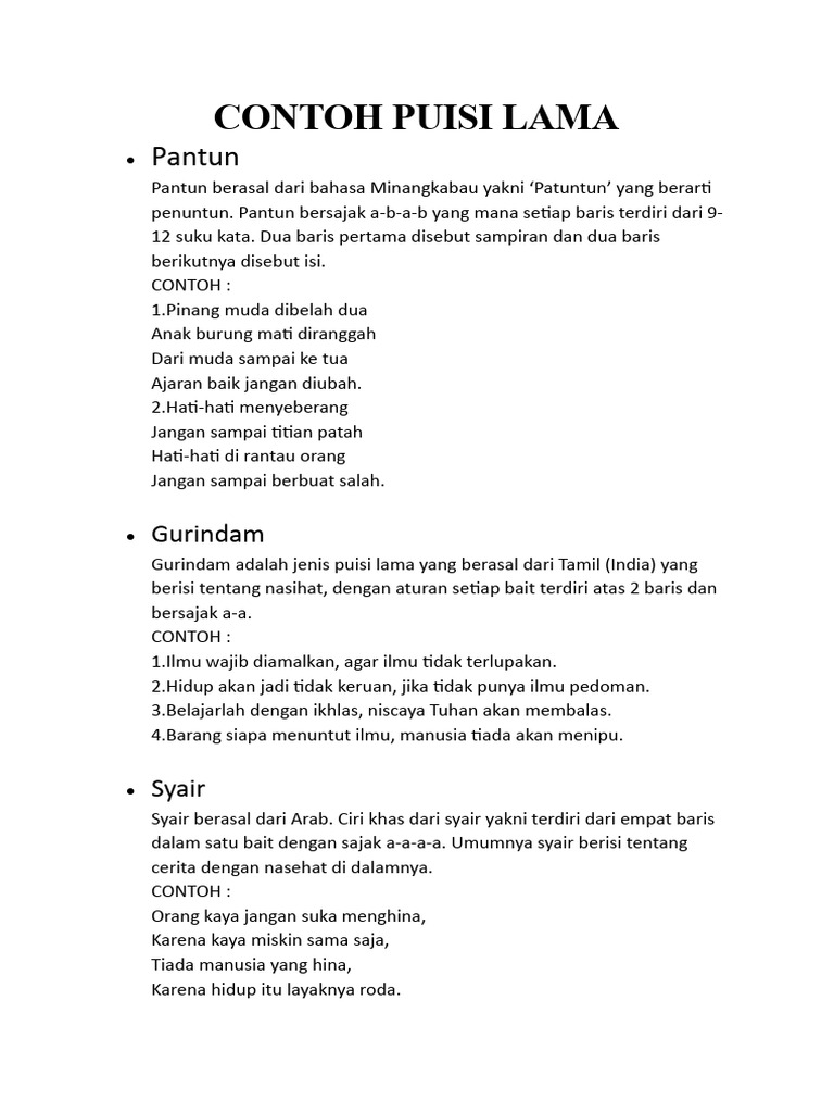 Contoh Puisi Lama: Pantun | PDF
