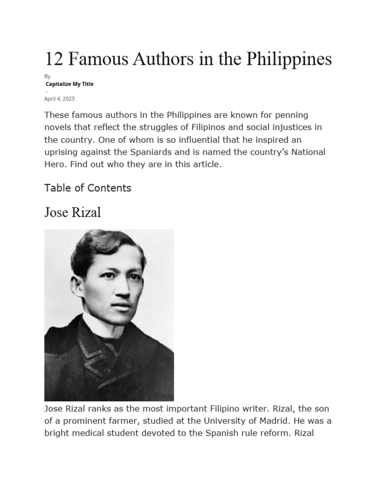 12 Famous Authors in The Philippines | PDF