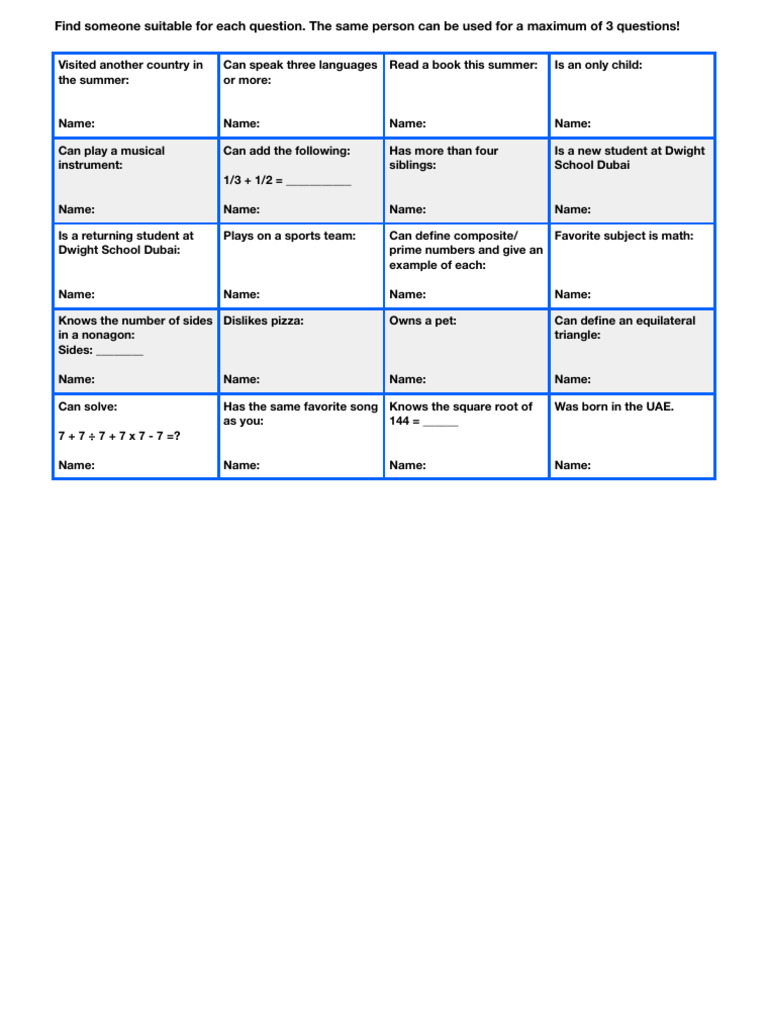 Student Bingo Math Twist | PDF