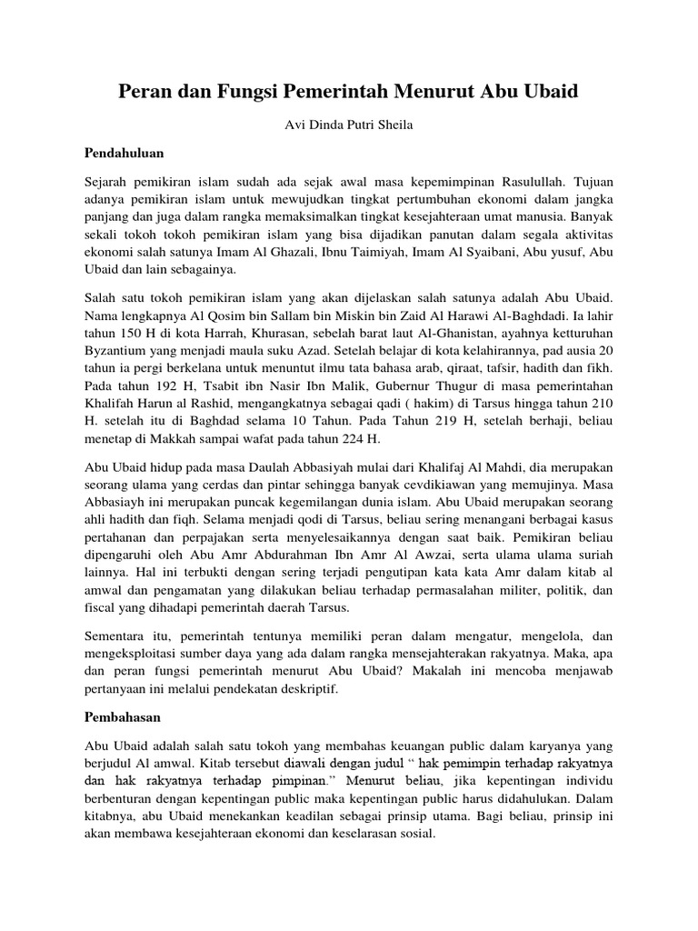Peran Dan Fungsi Pemerintah Menurut Abu Ubaid | PDF
