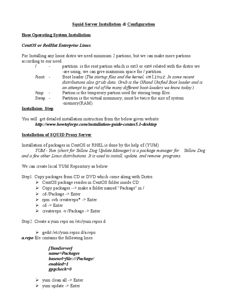 Centos or Redhat Enterprise Linux: Squid Server Installation & Configuration Base Operating ...